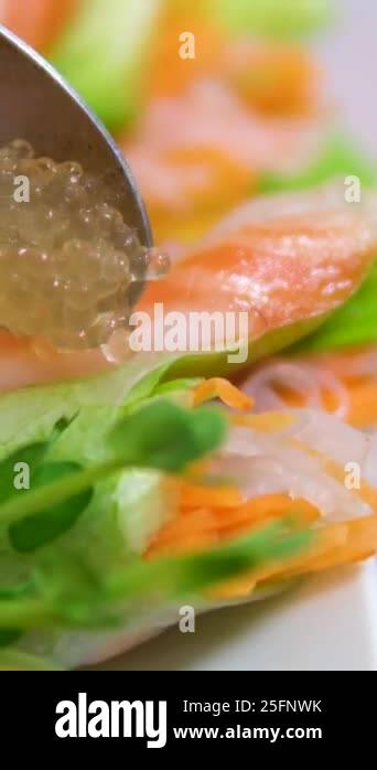 Pike caviar close-up. River fish caviar. Golden caviar delicacy. Useful ...