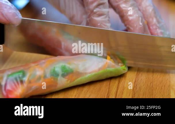 spring rolls making process. Vietnamese summer spring roll making ...