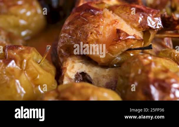 Baking apples in the oven. Dietary and vegetarian fruits are baked in ...