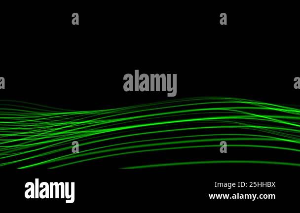 Abstract tech waves, green line on black background, clean digital ...