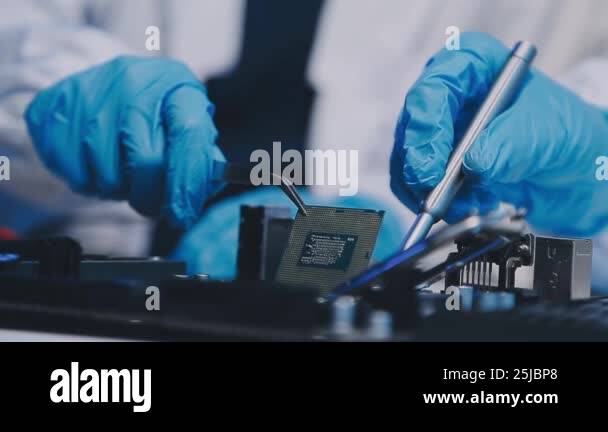 scientist holding microchip and testing microchip in laboratory Stock ...