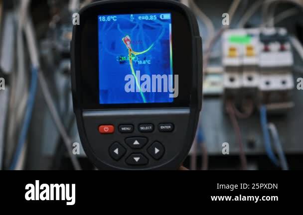 A thermal camera displays a fluctuating wire temperatures, identifying ...