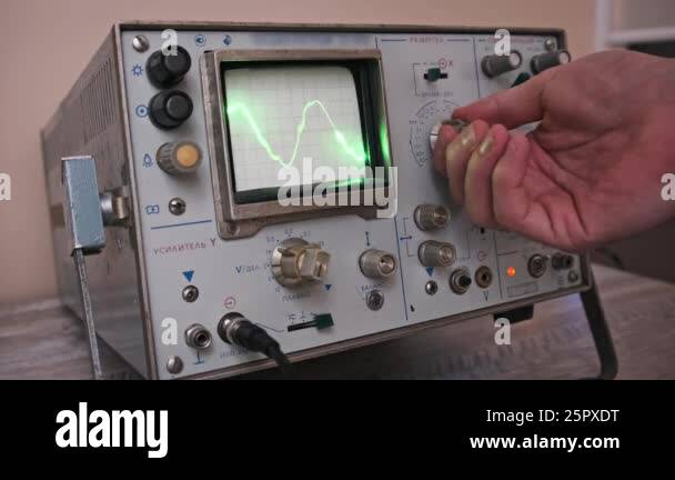 Retro oscilloscope shows how a data stream represented as a green ...