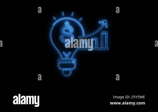 Glowing neon light bulb with dollar sign and business grow icon blue ...