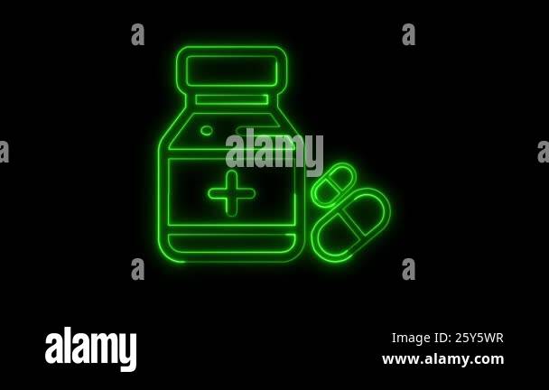 glowing neon medicine icon isolated green color, Neon glowing tablet ...