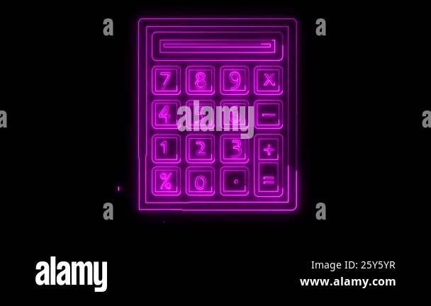 Glowing neon Calculator concept purple color on black background ...