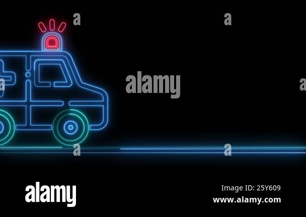 Glowing neon Ambulance and emergency car icon ongoing Animation blue ...