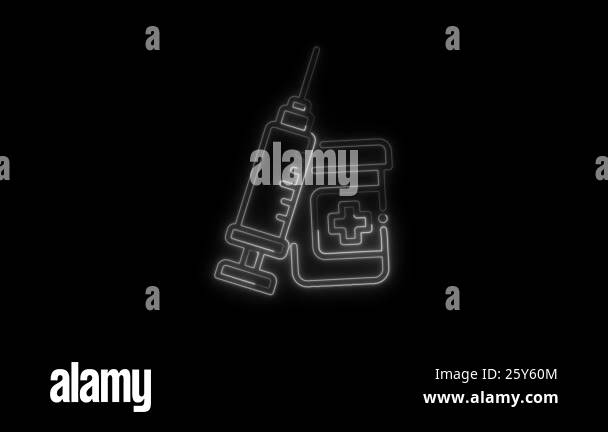 Glowing neon Syringe icon concept isolated white color, Glowing neon ...