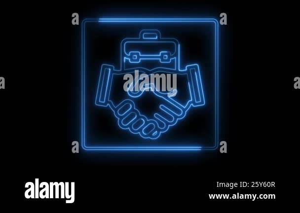 Glowing neon Handshake symbol concept, Animation of shaking hands blue ...