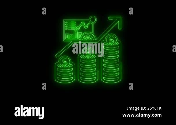 Neon Financial Growth and profit icon with Dollar Symbol and Bar Graph ...