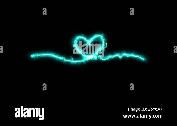Neon Blue Burning heart effect Animation glowing neon After Effects Glow Line Effect of glowing ...