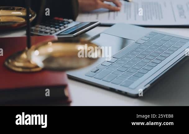 businessman using laptop computer and calculator in office. business ...