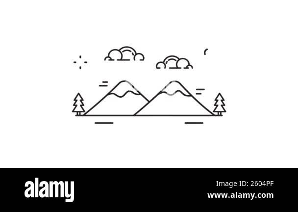 mountain line art minimalist animation 2D video for winter concept ...