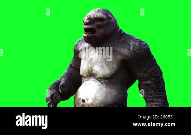Big ugly scary troll, goblin walk . Horror mystic concept. Realistic green screen 4k animation ...