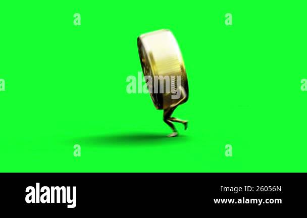 Bitcoin character. Run animation. Realistic 4k green screen animation ...