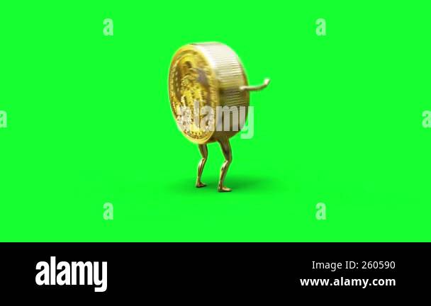 Bitcoin character. Dance funny animation. Realistic 4k green screen ...