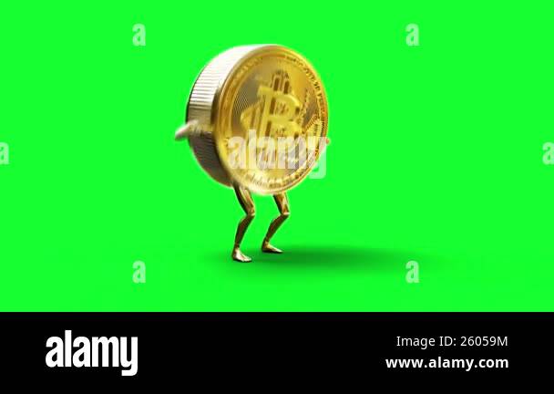 Bitcoin character. Dance funny animation. Realistic 4k green screen ...
