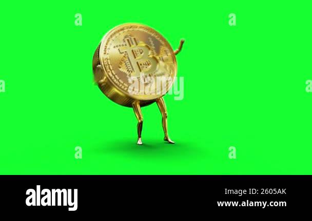 Bitcoin character. Dance funny animation. Realistic 4k green screen ...