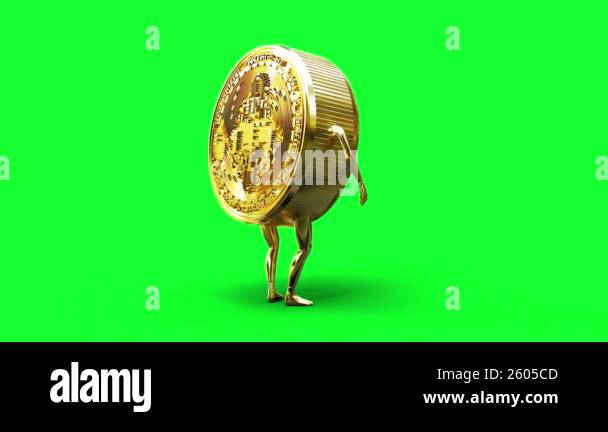 Bitcoin character. Stay idle animation. Realistic 4k green screen ...