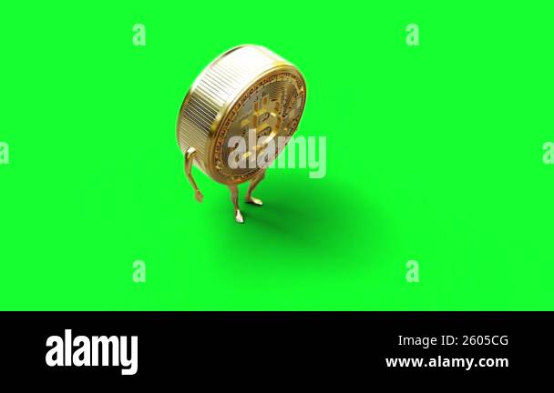 Bitcoin character. Stay idle animation. Realistic 4k green screen ...