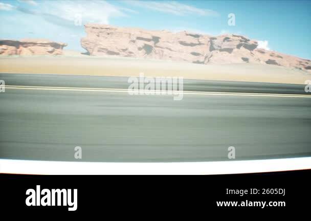 camera flight over desert highway. Realistic 4k animation Stock Video ...