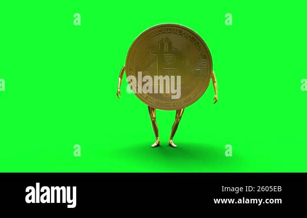 Bitcoin character. Stay idle animation. Realistic 4k green screen ...