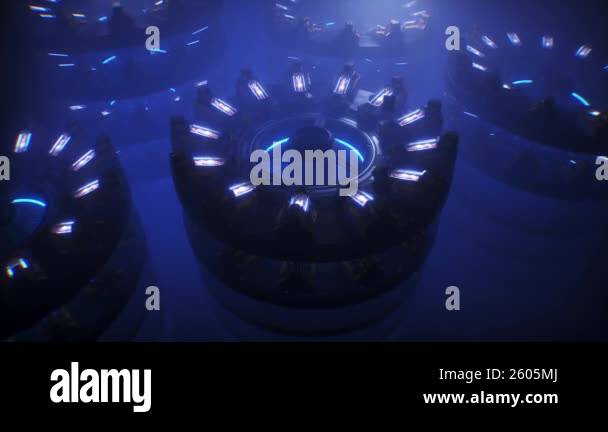 futuristic laboratory with cryocapsules with sleeping peoples. Cryo ...