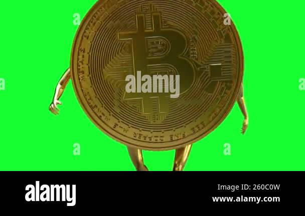 Bitcoin character. Walk animation. Realistic 4k green screen animation ...