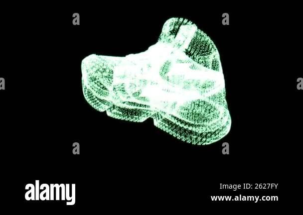Hologram sneaker 3D animation. Formation from a rotating point cloud ...