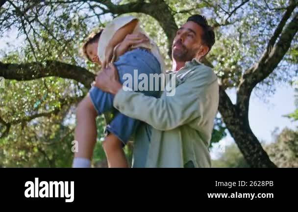 Man resting garden with son looking nature at summer weekend closeup ...