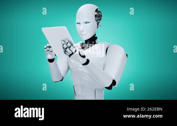 Robot hominoid using tablet computer for big data analytic using AI thinking brain , artificial ...