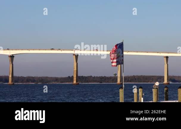 Solomons, Maryland, USA A view of the Gov. Thomas Johnson Bridge in the ...