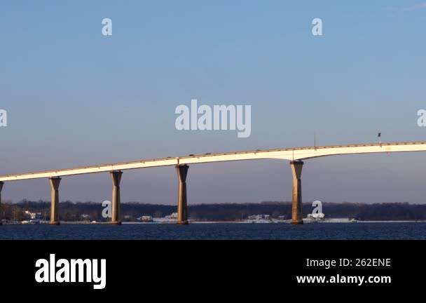 Solomons, Maryland, USA A view of the Gov. Thomas Johnson Bridge in the ...