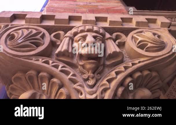 Treviso, Italy 1 January 2025: Stone lion head sculpture adorning a ...