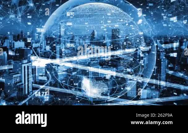 Futuristic global network and tacit digital data transfer 3D graphic . Concept of smart digital ...