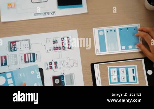 Excellent startup company employee presenting user interface prototype ...