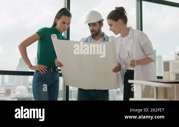 Professional architect engineer team thinking, sharing, brainstorming ...