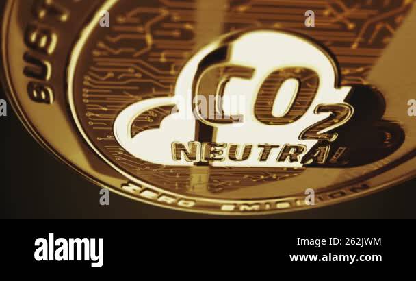 Co2 neutral green energy and eco friendly golden coin turning. camera ...