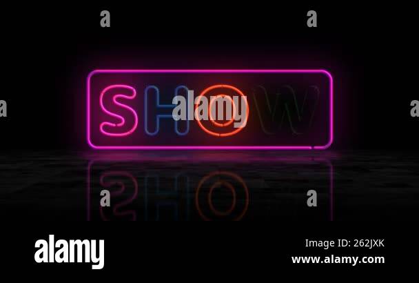 Show time event neon glowing symbol. Light color bulbs. Showtime ...