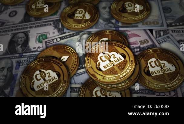 Co2 neutral green energy and eco friendly golden coin over Dollar ...