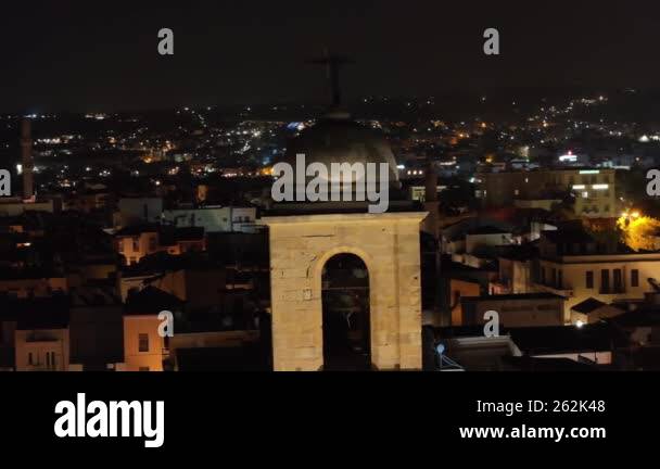 Chania town by night, Drone shot, Crete, Greece, Aerial view of Chania ...