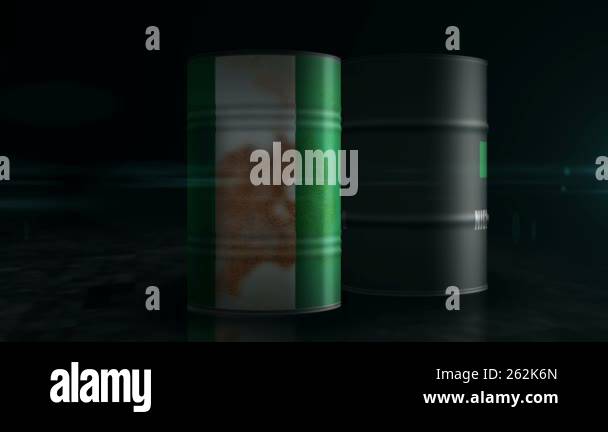 Nigeria oil business and fuel extraction barrels concept. Nigerian petrol industrial metal ...