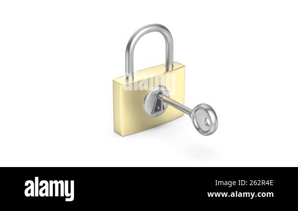 Unlocking the padlock with silver key on white background Stock Video ...