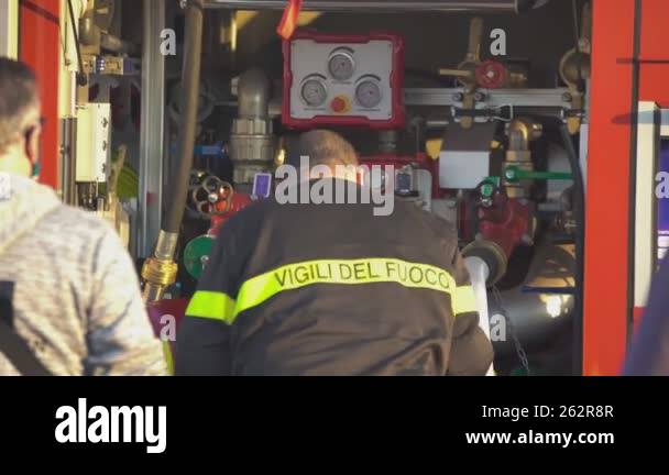 Rovigo, Italy 1 January 2025: Firefighters work quickly and efficiently ...