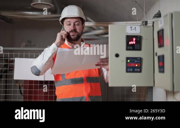 Professional electrical engineer discusses documentation over the phone ...