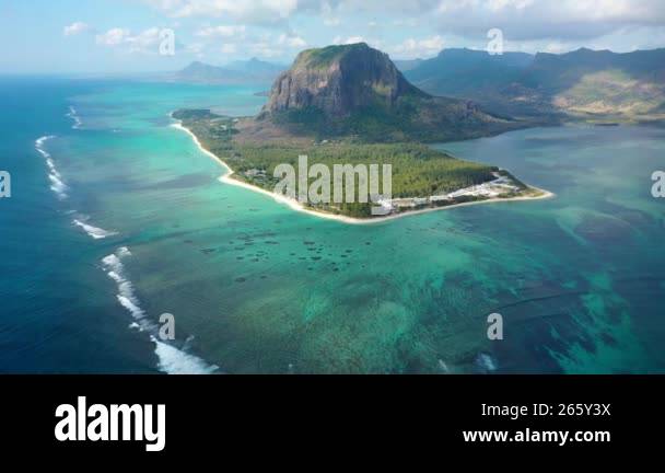 Aerial view of Mauritius island panorama and famous Le Morne Brabant ...