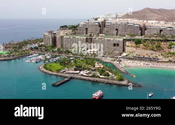 Aerial view with Anfi beach and resort, Gran Canaria, Spain. Playa Anfi ...