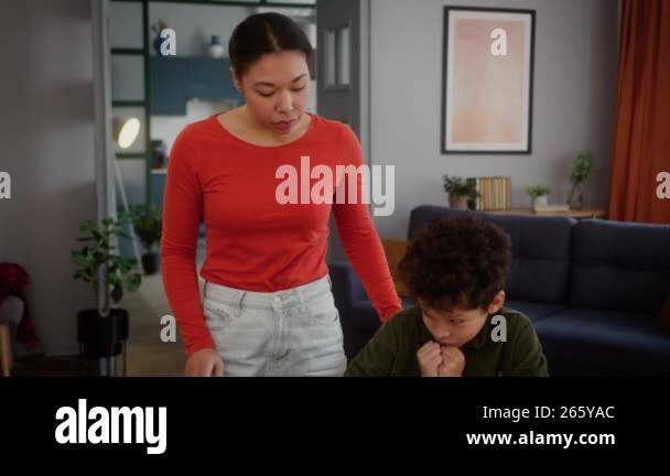 African American family trouble home education afraid little child kid ...