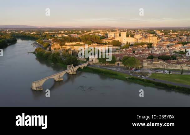 Beautiful view of Avignon with famous bridge Saint-Benezet, medieval ...
