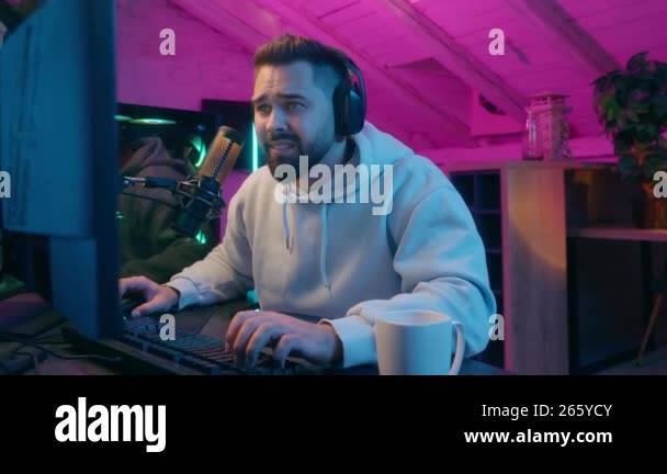 Caucasian man male guy gamer streamer addiction tired exhausted yawning ...